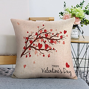 Happy Valentine's Day Throw Pillow Covers 18×18 Pillowcases Set of 2 Love Heart Branch Linen Decorative Square Pillow Case Cushion Covers Standard Size for Sofa Couch Outdoor Bed Pillow Protectors