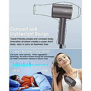 CENJOY Hair Dryer - Blow Dryer with Diffuser, 1875W Negative Ions Hairdryer for Fast Drying, Constant Temperature, 2 Heating/2 Speed/Cool Setting, Lightweight Compact Portable Quiet for Home, Travel
