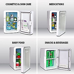 Koolatron Cosmetics Fridge w/Lighted Makeup Mirror, 6L Portable Skincare Refrigerator w/LED Ring Light, 12 Volt DC and 110 Volt AC Cords, Beauty Serum, Face Mask, Home, Travel, Hotel, Dorm, Office