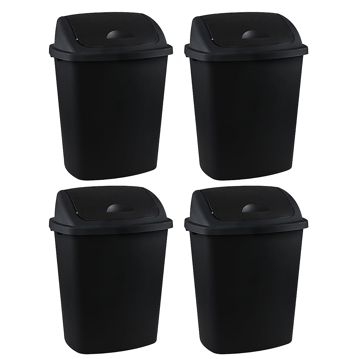 Cand 70 Liter Garbage Can 4 Pack, Black Trash Bin with Swing Lid, Plastic Garbage Can Swing Cover