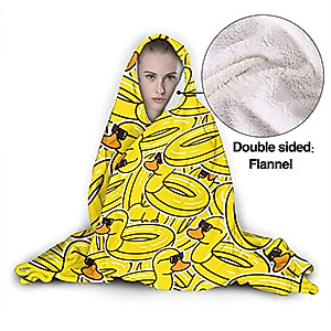 Hooded Blanket, Duck Swimming Ring Tropical Summer Cartoon Pattern Anti Pilling Flannel Print Wearable Blanket Fleece Throw Blanket Wrap Soft Microfiber Novelty Blanket 60x50 Inch