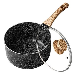 MICHELANGELO 2 Quart Saucepan with Lid,Nonstick Sauce Pan with Lid, Small Pot with Lid, Stone Coating Small Sauce Pan, Ergonomic Bakelite Handle, Black