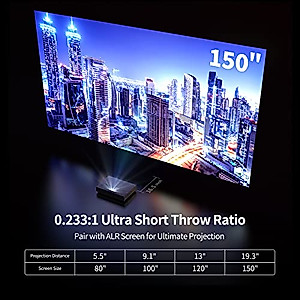 WEMAX Nova 4K UHD Ultra Short Throw UST Android TV Laser Projector with 100-Inch ALR Ambient Light Rejection UST Projector Screen