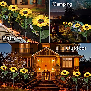 Abkshine New Upgraded 4 Pack Sunflower Solar Lights Outdoor Garden Decorative, Artificial Solar Powered Sunflowers Flowers Lights for Garden Yard Patio Thanksgiving Cemetery Decorations