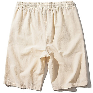 SIR7 Men's Linen Casual Classic Fit 11 Inch Inseam Elastic Waist Shorts with Drawstring Beige X-Large