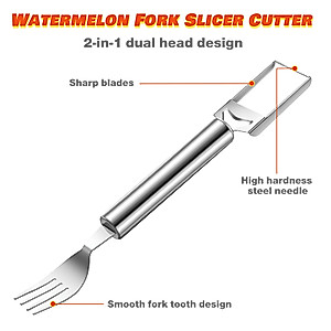 2-in-1 Stainless Steel Fruit Cutter,2024 New Upgrade Watermelon Slicer,Watermelon Cutter,Dual Head Fruit Forks Slicer Knife, Watermelon Fork Slicer Cutter Slicer Tool for Home, Kitchen, Camping(2PCS)