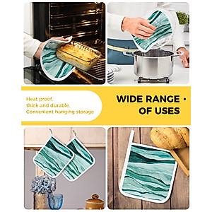 Teal Ombre Pot Holders for Kitchen Heat Insulation, Watercolor Modern Turquoise Abstract Art Aesthetics Potholders Hot Pads with Hanging Loop, Washable Oven Pot Holder Trivet for Cooking Baking 3 Pack