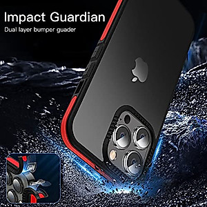 Casus Shockproof Translucent Matte Hard Back Cover with Soft Silicone Grip Frame Slim Thin Designed for iPhone 14 Pro Max Case (2022) - Red|Black