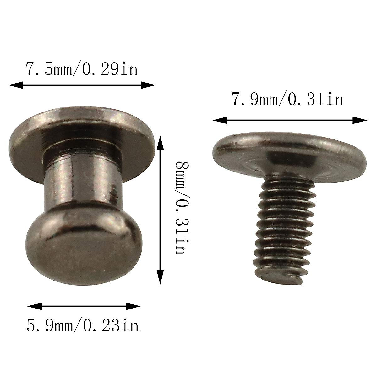 E-outstanding Monk Rivet 30PCS 6x8x8mm Black Round Phillips Head Button Stud Screws Chicago Screws Nail for DIY Leather Craft