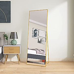 Z ZemXHhui Full Length Mirror, Wall-Mounted Full Body Mirror with Aluminum Alloy Thin Frame, Decorative Mirror for Bedroom Living Room Bathroom, 65"x23.6", Gold