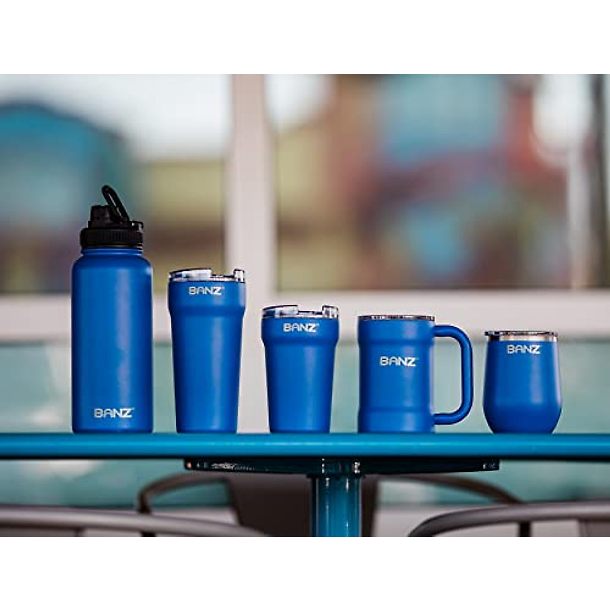 BANZ Double Walled, Insulated Water Bottle - Large, Stainless Steel and Re-useable Vacuum Insulated Flask Includes Bonus Sports Lid - 32 oz - Blue