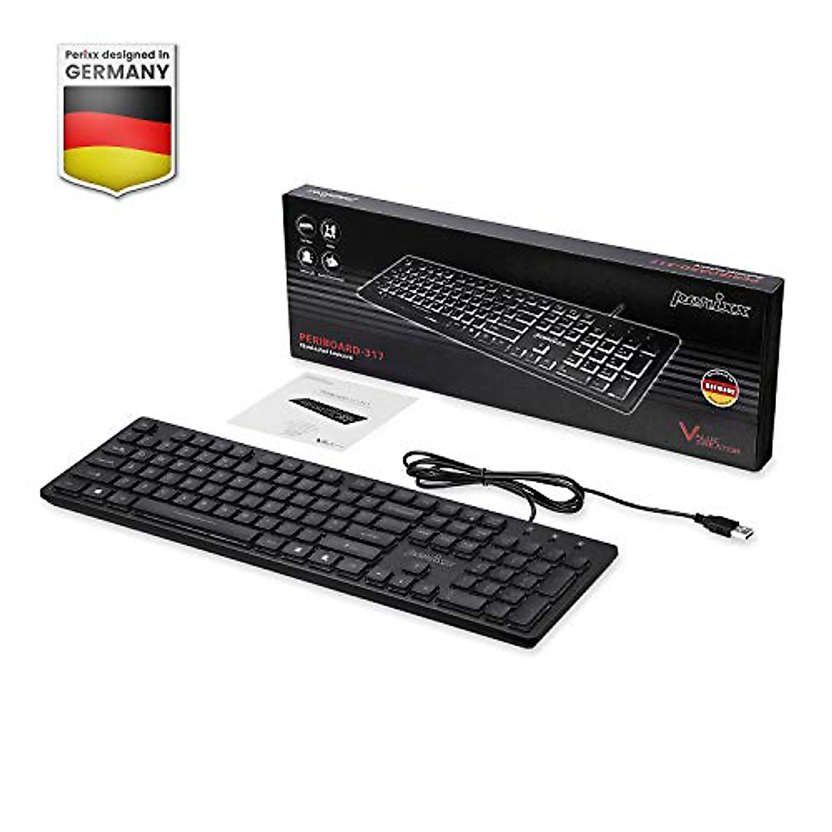 Perixx PERIBOARD-317 Wired Backlit USB Keyboard, Big Print Letter with White Illuminated LED, US English Layout