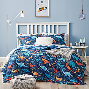 UMCHORD Kids Twin Bedding Comforter Set for Boys, 5 Pieces Soft Lightweight Dinosaur Bedding Twin Set with Sheets, Bed in a Bag, Durable Boys Twin Comforter Set
