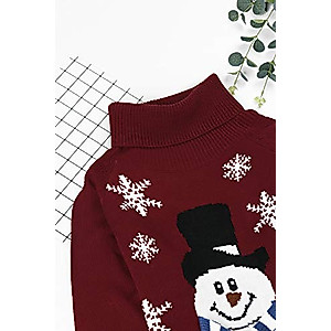 Pink Queen Women Oversize Turtleneck Santa Snowman Christmas Pullover Sweater Dress L Wine Red