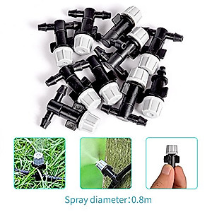 Kadaon 10m Home Garden Patio Misting Micro Flow Drip Irrigation Misting Cooling System with 10pcs Plastic Mist Nozzle Sprinkler for Plant Flower