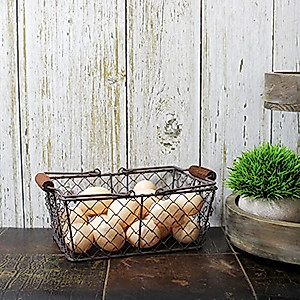 CVHOMEDECO. Primitive Chicken Wire Gathering Baskets with Wood Handle Rectangular Farmhouse Storage Baskets Set, Rusty, Set of 3