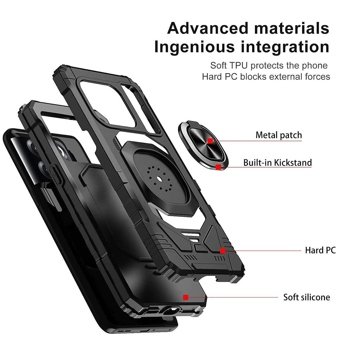 Ailiber Case for OnePlus 10T 5G with Tempered Glass Screen Protector, Ring Kickstand for Magnetic Car Mount, Heavy Duty Shockproof Protective Hard Phone Cover - Black