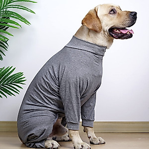 Dog Recovery Suit Abdominal Wound After Surgery Wear Prevent Licking Wounds E-Collar & Cone Alternatives Postoperative Shirt Dog Pajamas Long Sleeve Prevent Shedding (Large, Grey)
