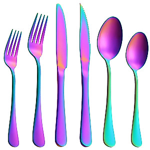 Joincook Matte Silverware Set with Steak Knives,Stainless Steel Flatware Set,24 Pieces Set Cutlery Utensils Set Service for 4,Spoons and Forks Set, Dishwasher Safe