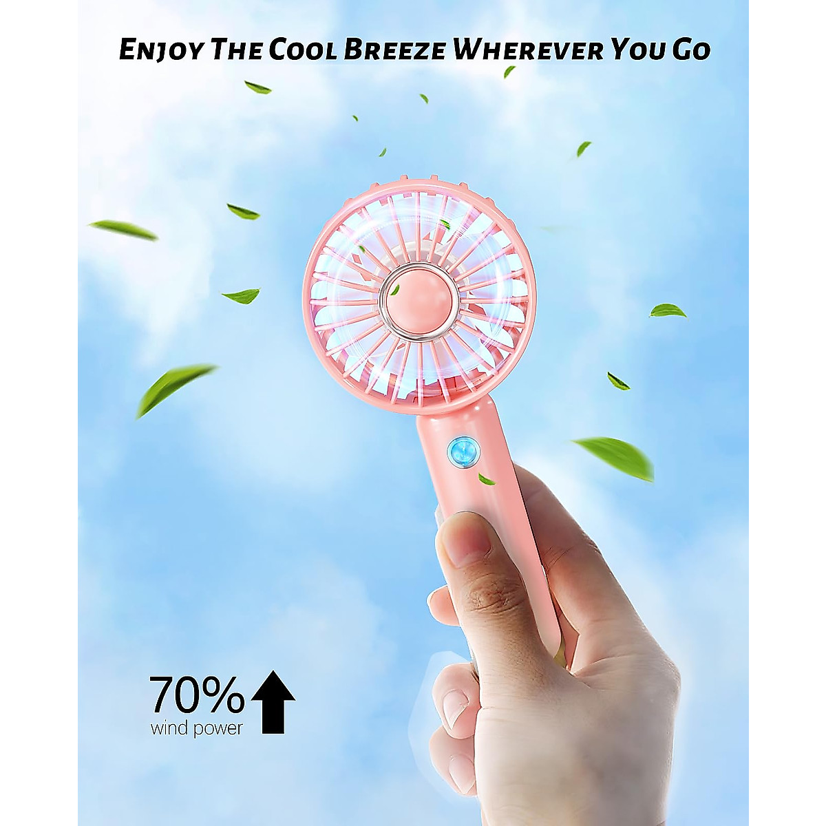 RNKRUN Portable Mini Fan, HandHeld Small Personal Battery Operated Fan Quiet usb Rechargeable 3 Speed makeup Lash Fan for Outside Travel Patios Indoor Shop Women Men Kids Girl Eyelash, pink