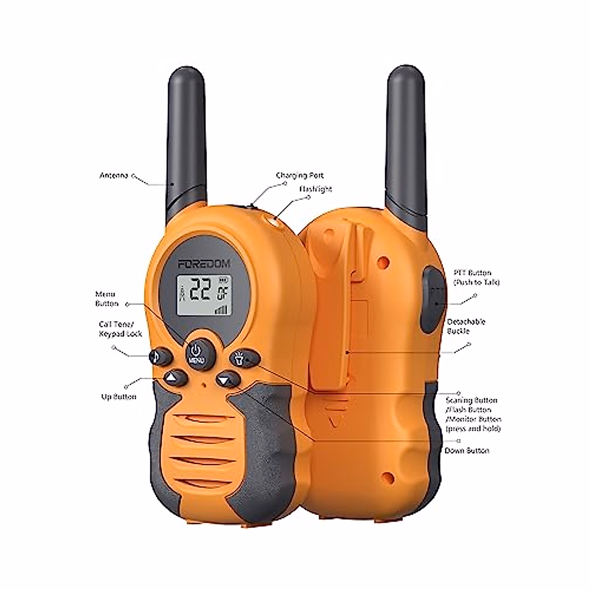 FOREDOM FD688 Rechargeable Walkie Talkies for Kids Long Range with Flashlight, 2 Pack
