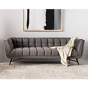 Safavieh Couture Home Onyx Modern Dark Blue Velvet and Walnut Tufted Sofa