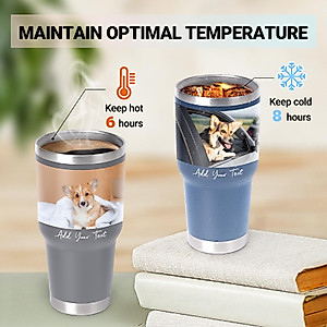 Customizedbee Personalized Coffee Tumbler with Picture Photo Name Text Logo, 30oz Insulated Stainless Steel Custom Mug Cup, Mother's Thank You Christmas Anniversary Birthday Gifts for Women Men Kid