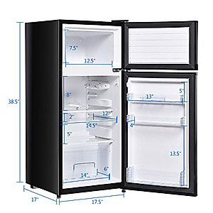 Safeplus Compact Refrigerator, 3.4 cu ft. Unit Cold-rolled Sheet Mini Refrigerator with freezer, Dorm fridge with Adjustable Removable Shelves,Black