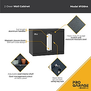ClosetMaid ProGarage Wall Cabinet with Two Doors Lock and Shelf, for Garage Storage, Heavy Duty Steel, Black
