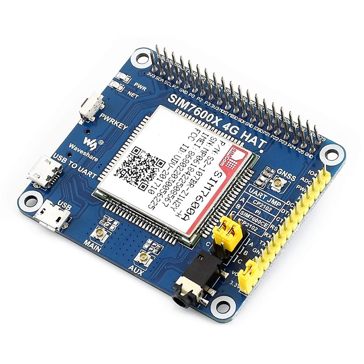 SIM7600A-H 4G/3G/GNSS HAT for Raspberry Pi 4B/3B+/3B/2B/B+/A+/Zero/Zero W/WH and Jetson Nano, 4G Communication and GNSS Positioning Module LTE-FDD B2/B4/B12 Brand Support LTE CAT4 up to 150Mbps