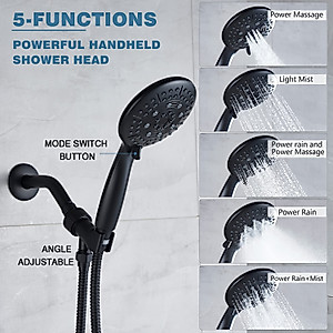 ESNBIA Shower Tub Kit, Tub and Shower Faucet Set（Valve Included) with 5-Setting Handheld Shower Head and Tub Spout, Single-Handle Tub and Shower Trim Kit, Matte Black