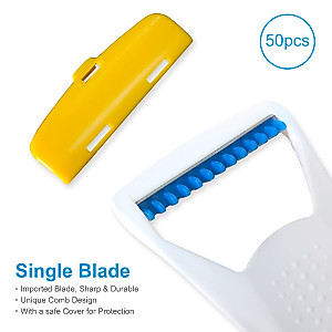 50Pcs Portable Disposable Razors, Skin Blade Razors, Individually Packaged Dry/Wet with Protection Cap, Stainless Steel Single Blade Hair Removal Prep Blade Razors for Women Men for Home&Summer Travel