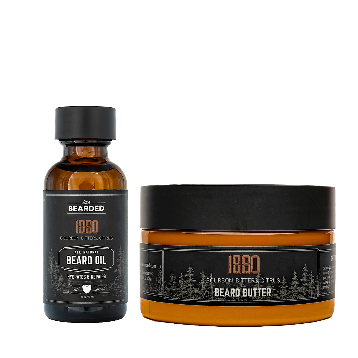 Live Bearded Beard Oil and Beard Butter Grooming Kit - 1880 - All-Natural Ingredients with Shea Butter, Argan Oil, Jojoba Oil and More - Beard Growth Support - Made in the USA