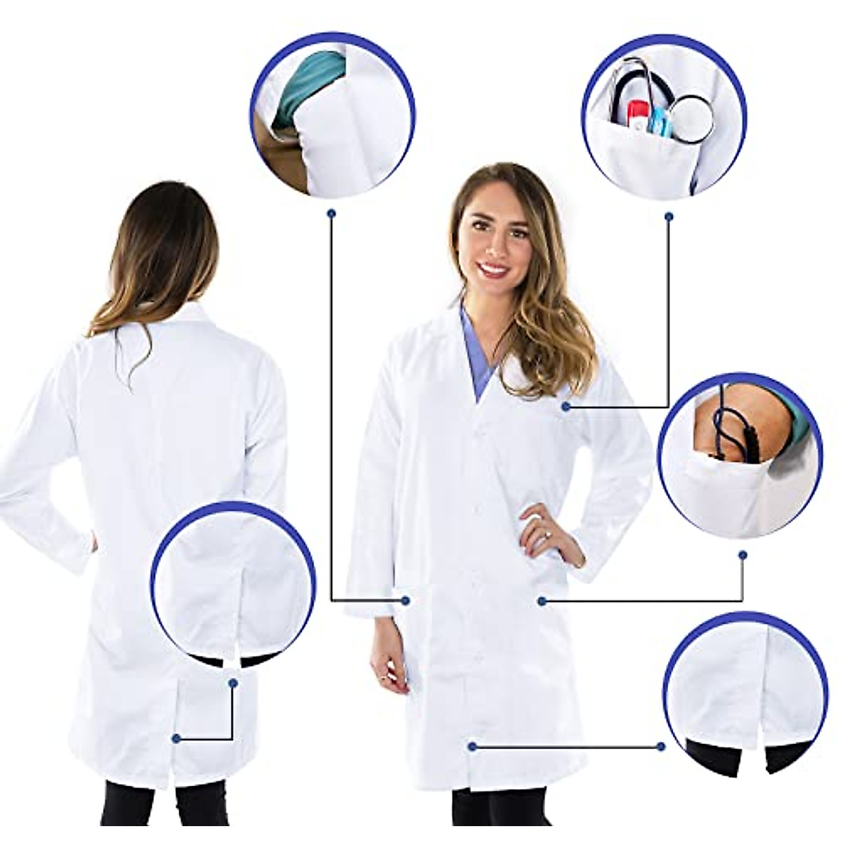 NY Threads Professional Lab Coat for Women, Full Sleeve Cotton Blend Long Medical Coat (White, Small)