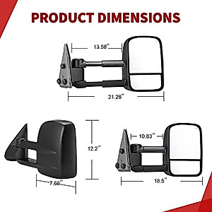 YITAMOTOR Compatible with 2003-2006 Chevy Silverado Tahoe GMC Sierra Extendable Tow Mirrors, Powered Heated with Arrow Signal Light