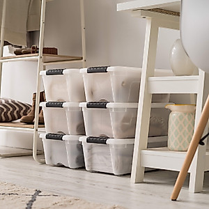 IRIS USA 12 Pack 12qt Black and Pearl Plastic Storage Bins with Lid and Buckles | Set of 12