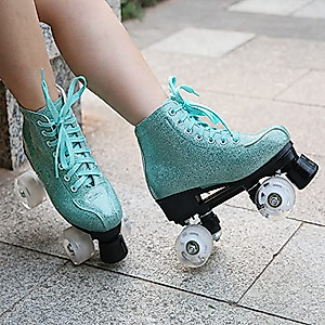 PERZCARE Roller Skate Shoes for Women/Girls,Retro 4 Wheels Quad PU Leather High-top Skates,Men/Boys Indoor Outdoor Shiny Roller Skates for Youth/Adult Unisex