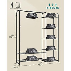 SONGMICS Wardrobe Closet, 44.1 Inch Large Portable Closet, Clothes Rack for Hanging Clothes,Heavy Duty Garment Rack, Storage Organizer with Shelves, 44.1 x 11.4 x 62.4 Inches, Black ULGR462B01