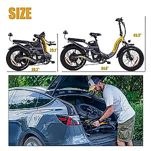 20"x4.0" Fat Tires Folding Ebike, 750W Brushless Gear Motor 48V 30AH Samsung Cell Battery Electric Bike for Adults, 28MPH Max Speed 100Miles Range Electric Mountain Bike (Black&Red 1)