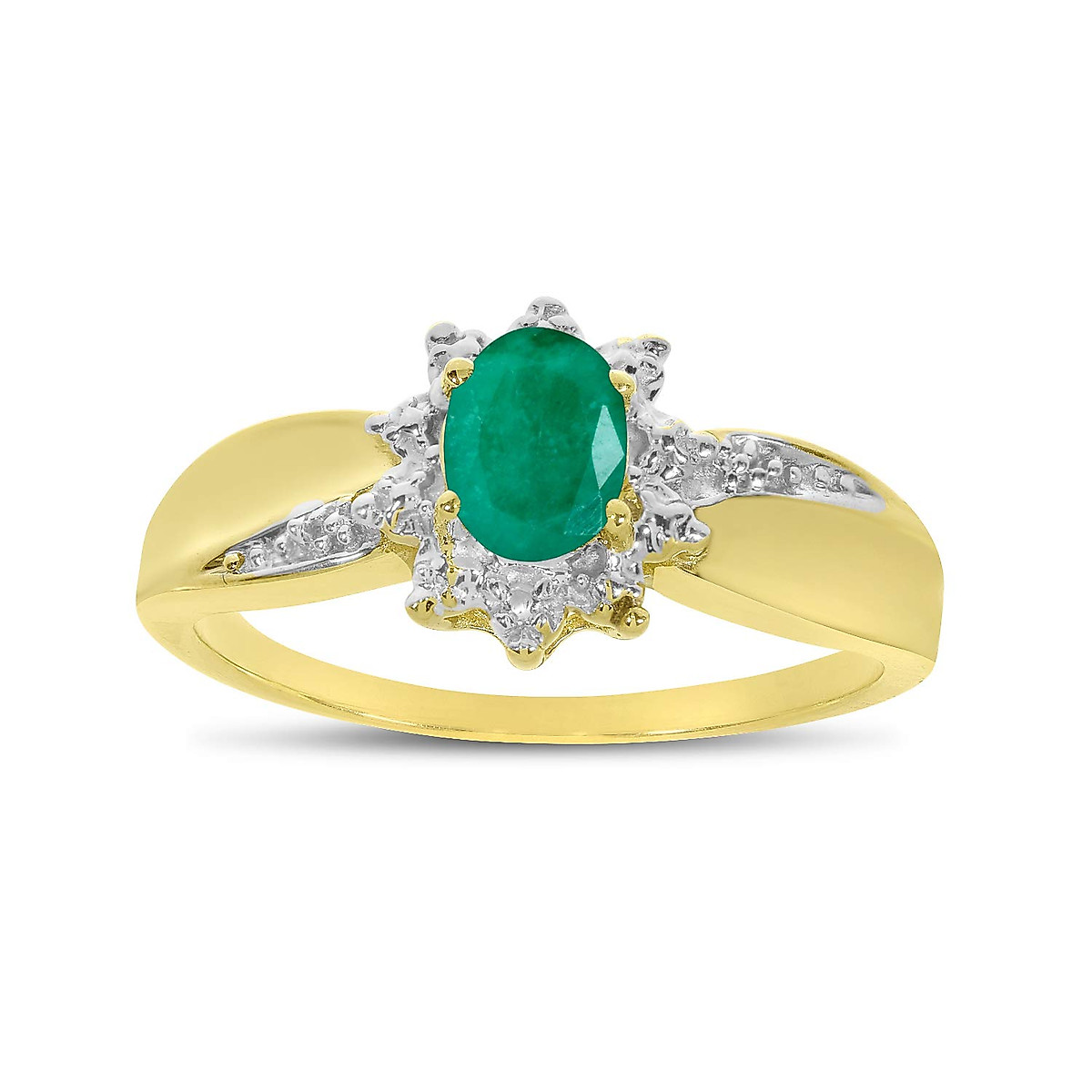 Direct-Jewelry 10k Yellow Gold Oval Emerald And Diamond Ring (Size 9.5)