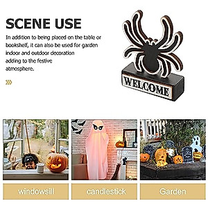 ABOOFAN Halloween Wood Table Decor Black Bat Spider Wooden Cutouts Figurine Wood Welcome Sign Haunted House Party Table Decor