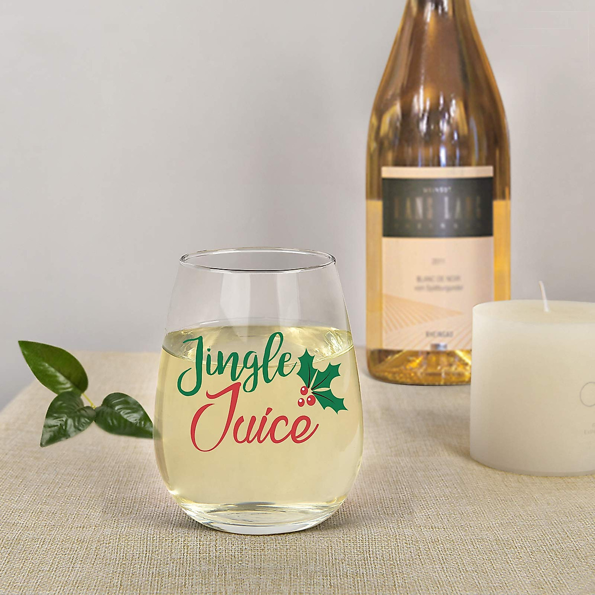 Christmas Wine Glass, Jingle Juice Stemless Wine Glass for Women, Men, Dad, Mom, Wife, Husband, Friend, Sister, Coworker
