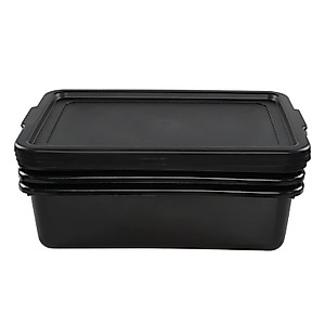 Dehouse 13 L Plastic Commercial Utility Bus Boxes, Black Bus Tubs with Lids, 3-Pack