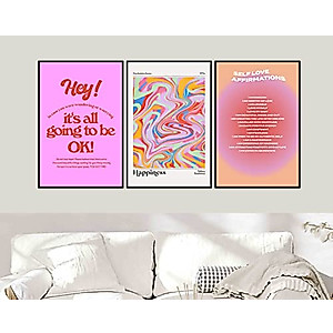 Affirmations Preppy Room Decor Aesthetic - 12x16 Inches Unframed Set of 3 Posters for Room Aesthetic - Inspirational Wall Art Room Decor for Teen Girls - Affirmation Wall Decor Living Room - Abstract Wall Art Bedroom - Apartment Decor - Pink Room Decor -