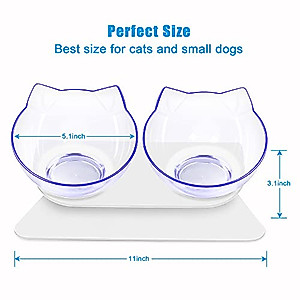 UPSKY Cat Bowls Elevated Cat Food Water Bowls Set, 15° Tilted Raised Cat Bowls, Anti Vomiting Cat Dish Pet Feeder Bowls with Stand for Indoor Cats and Small Dogs
