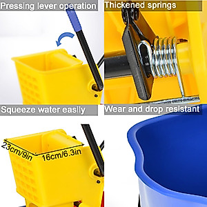 Mop Bucket, Double Bucket Cleaning Bucket, Commercial mop Bucket and Side Pressure Wring Combination with Wheels for Free Movement, 34L Large Capacity Cleaning Cart, for Home and Commercial (Yellow)