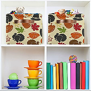 Linqin Thanksgiving Day Decorative Basket Collapsible Rectangular Canvas Storage Bin Foldable Closet Cube Organizer Box with Handles for Clothes/Toys