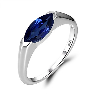 LUO 925 Sterling Silver Marquise Cut 1.34 Carat Created Sapphire Ring East West Simple Promise Ring September Birthstone Ring for Women US Size 6.5