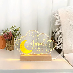 Wucidici Personalized Name Night Light with Moon and Stars, Custom Name Led Lamp for Baby Kids, Brighter Made Customized Night Light Gift for Girl Boys