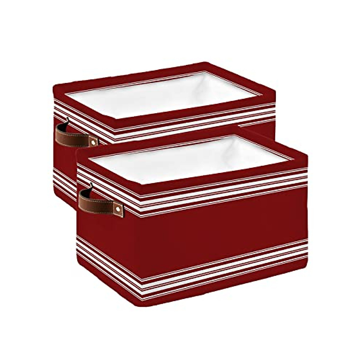 Storage Cubes Organizer with Handles, Rustic Farmhouse Storage Bins Fabric Collapsible Storage Baskets for Shelf Closet Nursery Cloth Organizers Box Burgundy Stripes 2pcs-15x11x9.5in